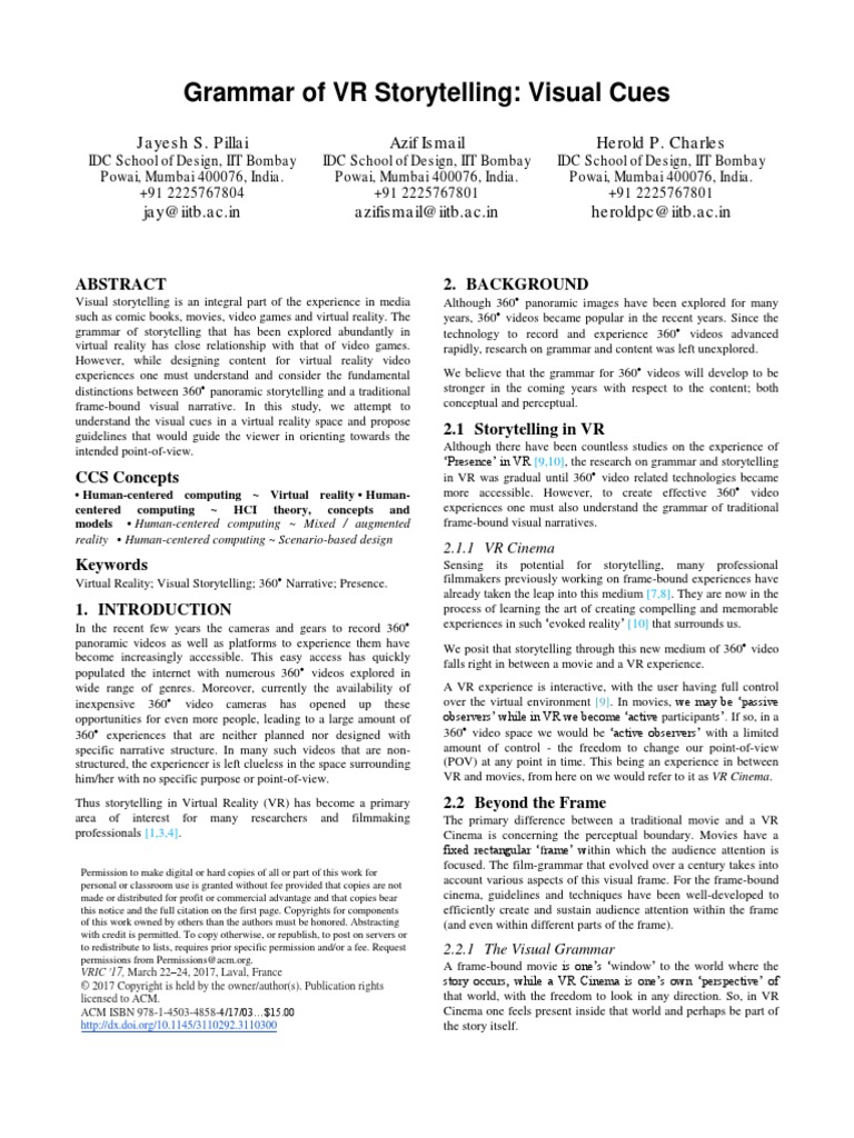 Grammar of VR Storytelling Visual Cues | PDF | Virtual Reality | Narration