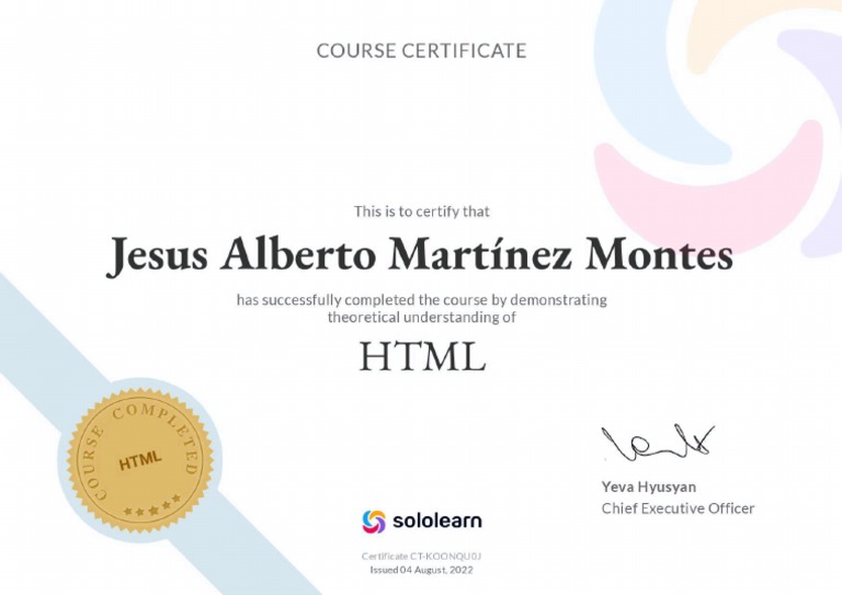 CertificadoHTML SoloLearn PDF | PDF CertificadoHTML SoloLearn PDF | PDF