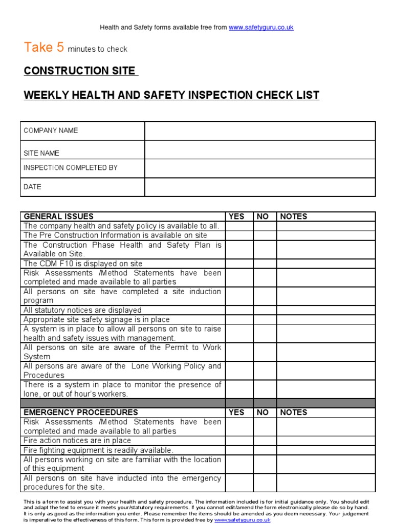 Construction Site Checklist | PDF | Scaffolding | Occupational Safety ...