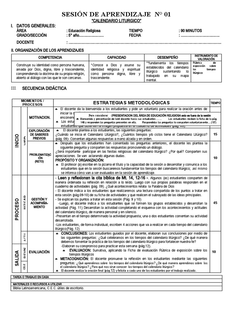 Sesión de Aprendizaje n1 - 5to | PDF | Aprendizaje | Cognición