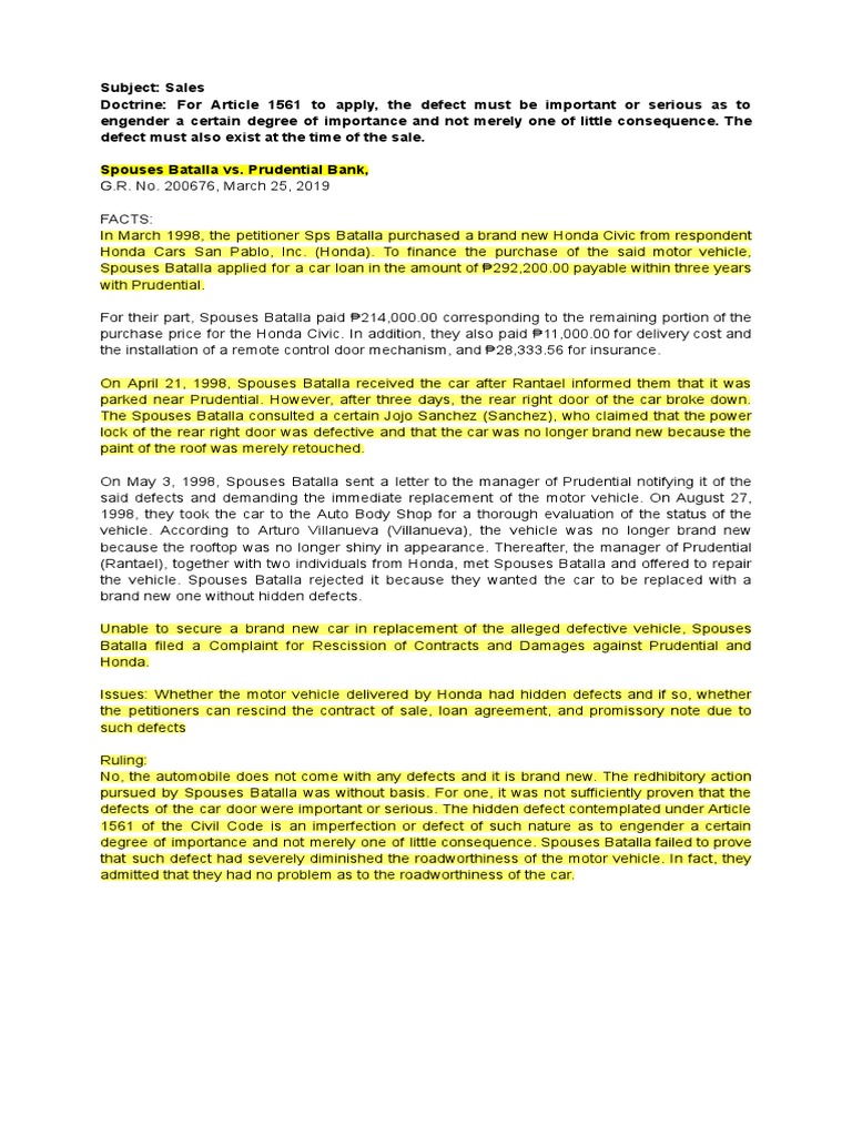 6 - Spouses Batalla vs. Prudential Bank, G.R. No. 200676 | PDF ...