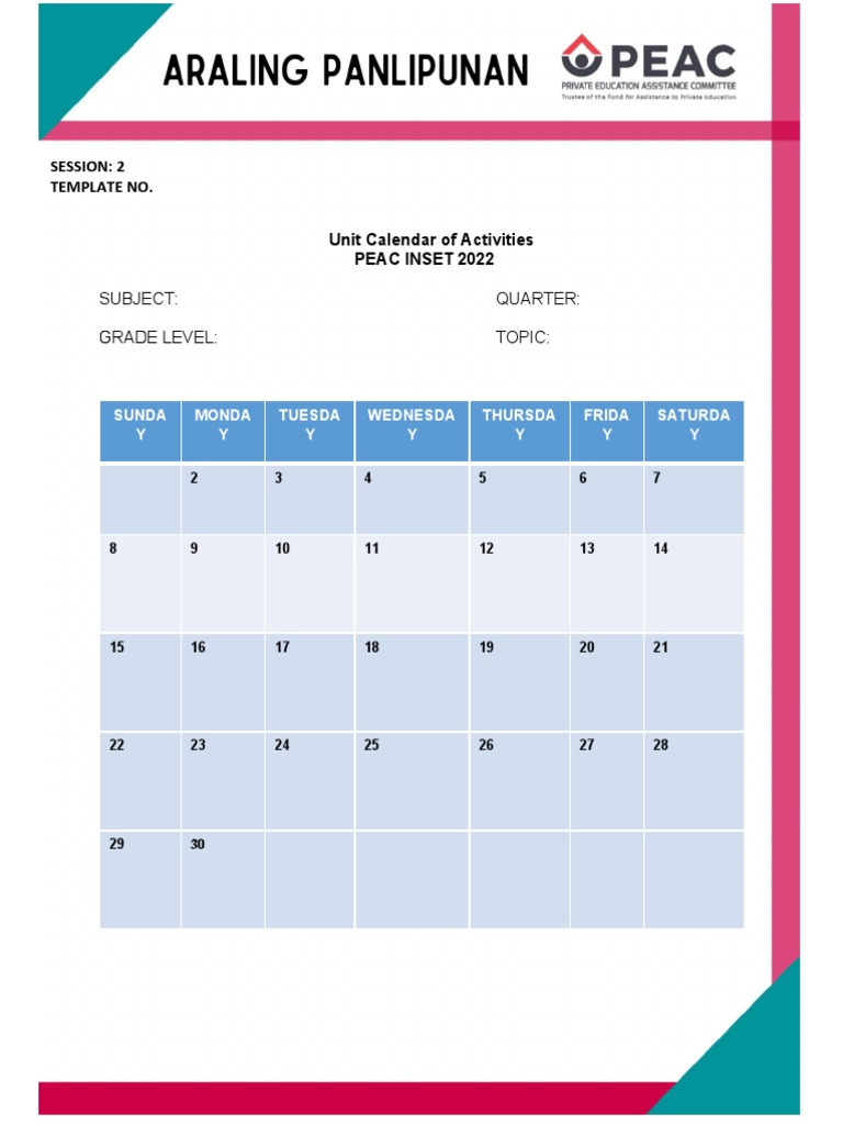 S2 - APREG - TEMPLATE - 2.7 - Unit Calendar of Activities | PDF