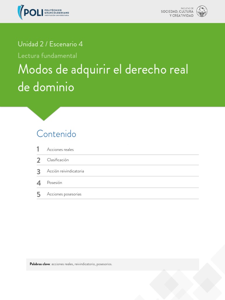 Unidad 2 Escenario 4 Modos de Adquirir El Derecho Real de Dominio | PDF ...