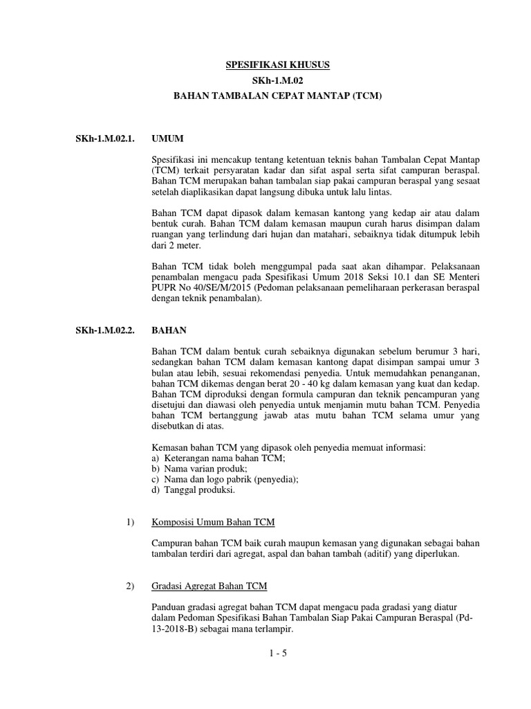 Tambalan Cepat Mantap (TCM), Terpasang | PDF
