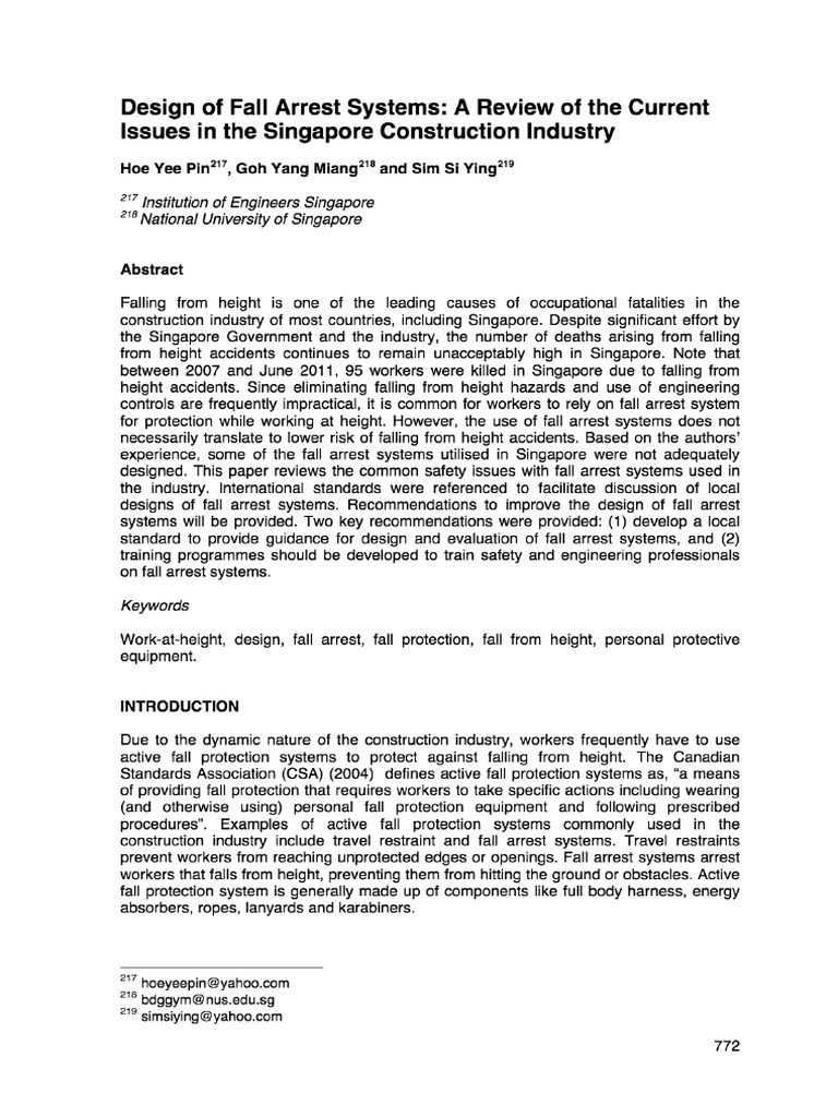 Design of Fall Arrest Systems - A Review of The Current Issues in The ...
