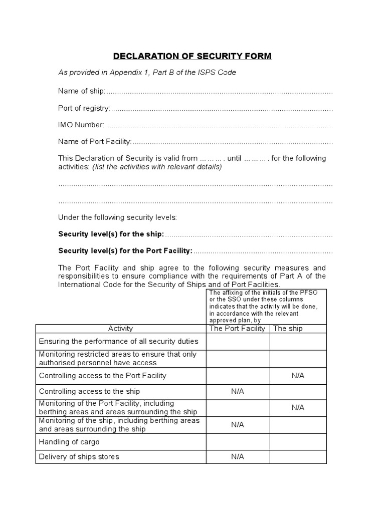 Declaration of Security in Shipping | PDF