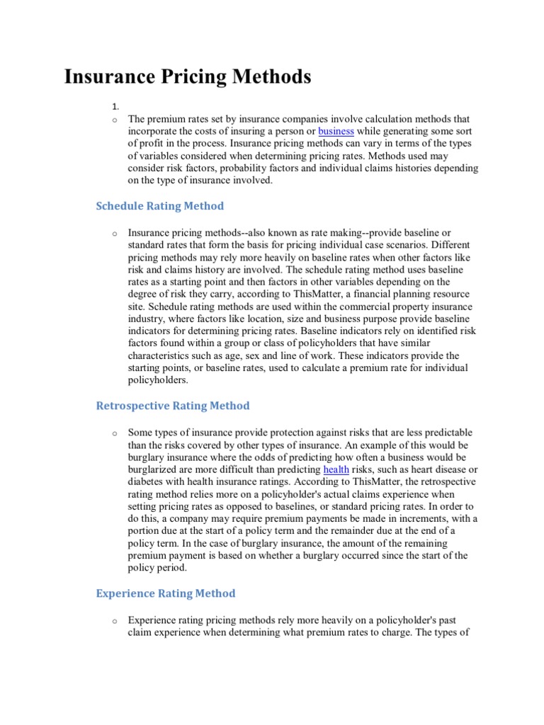 Insurance Pricing Methods | PDF | Insurance | Risk