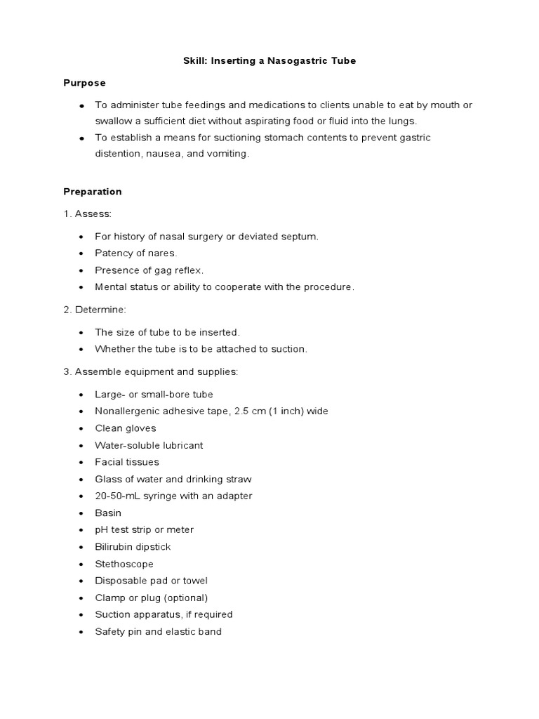 Inserting A Nasogastric Tube (Checklist) | PDF | Clinical Medicine ...
