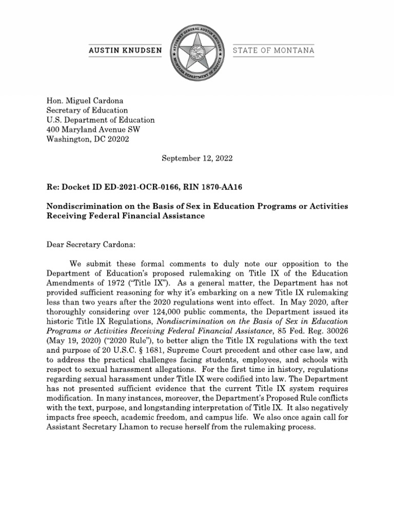 SC Attorney General Alan Wilson Formal Comments On Title IX Proposal | PDF