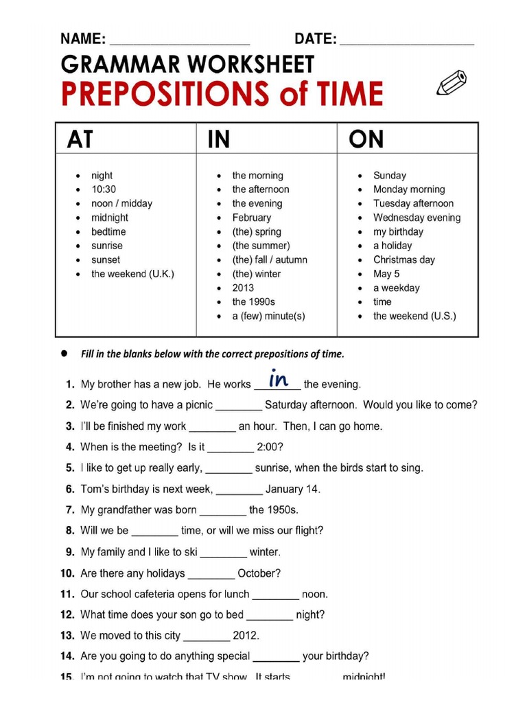 5 Prepositions of Time | PDF