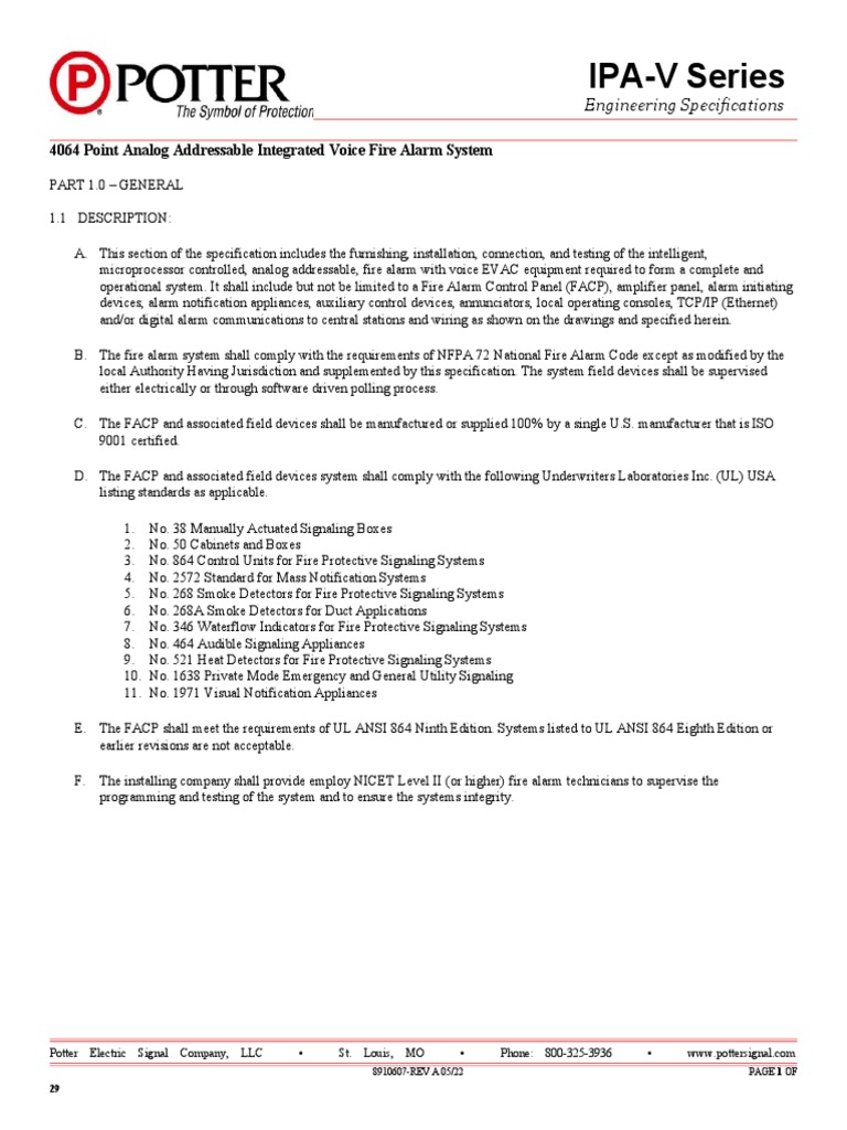 IPA-4000V Fire Alarm System Specs | PDF | Electrical Engineering ...