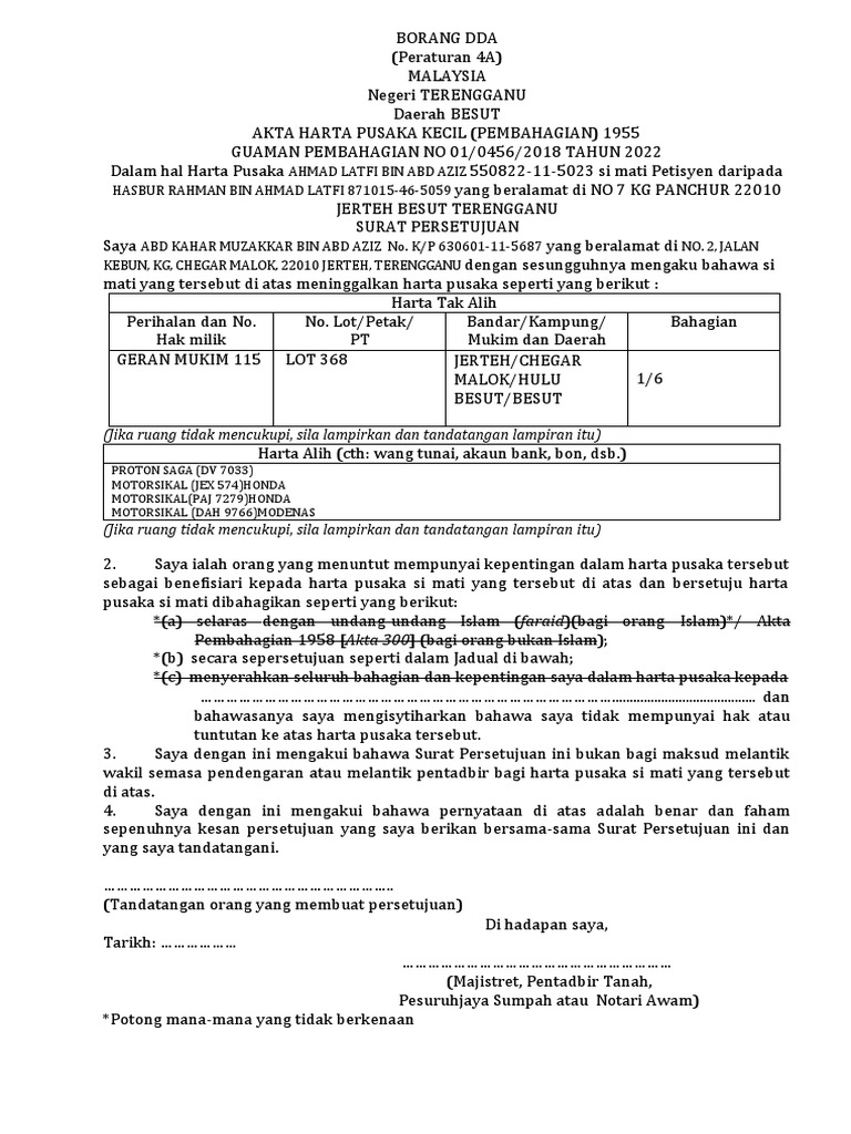 Borang Persetujuan - Bahasa Melayu Borang DDA | PDF