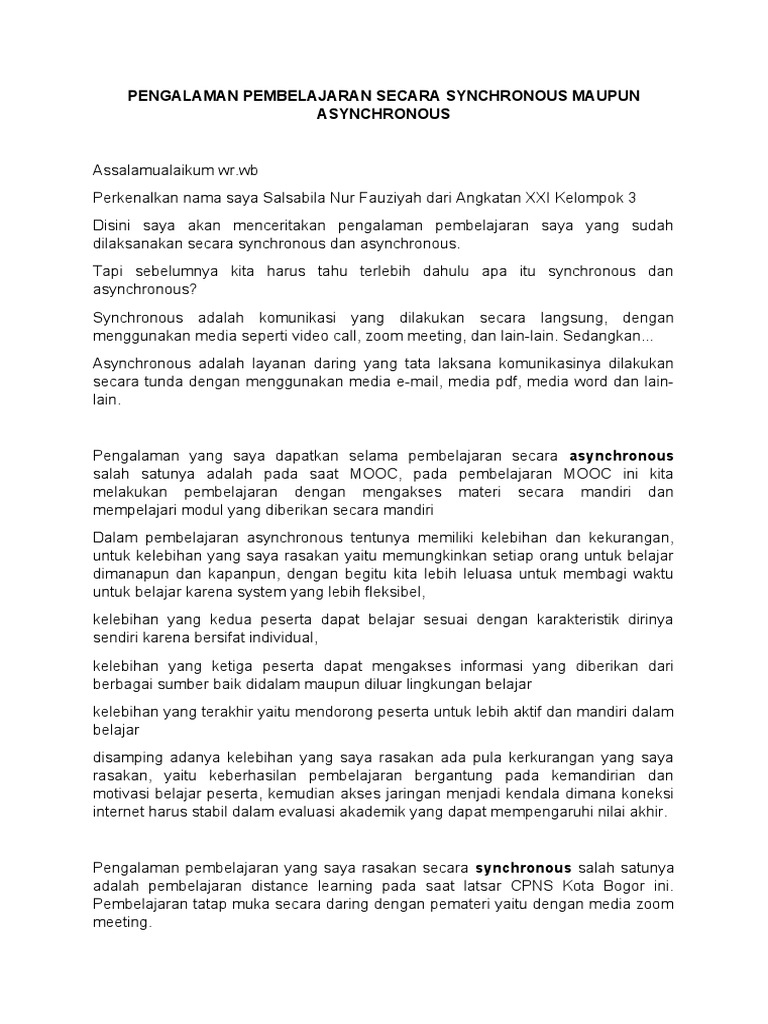 Pengalaman Pembelajaran Secara Synchronous Maupun Asynchronous | PDF