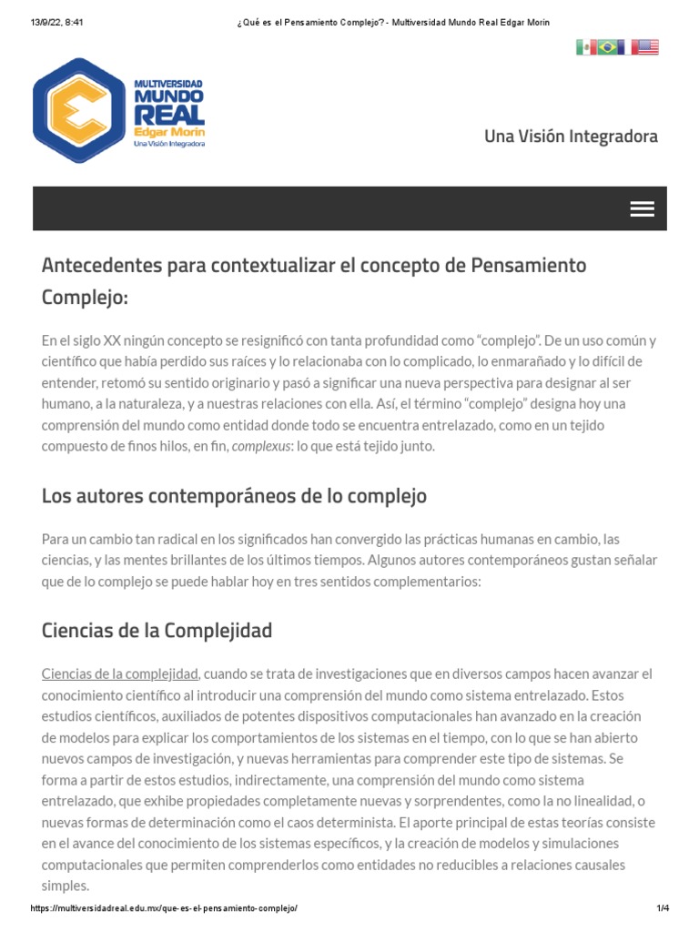1 El Padre Del Pensamiento Complejo Edgar Morin | PDF | Pensamiento | Complejidad