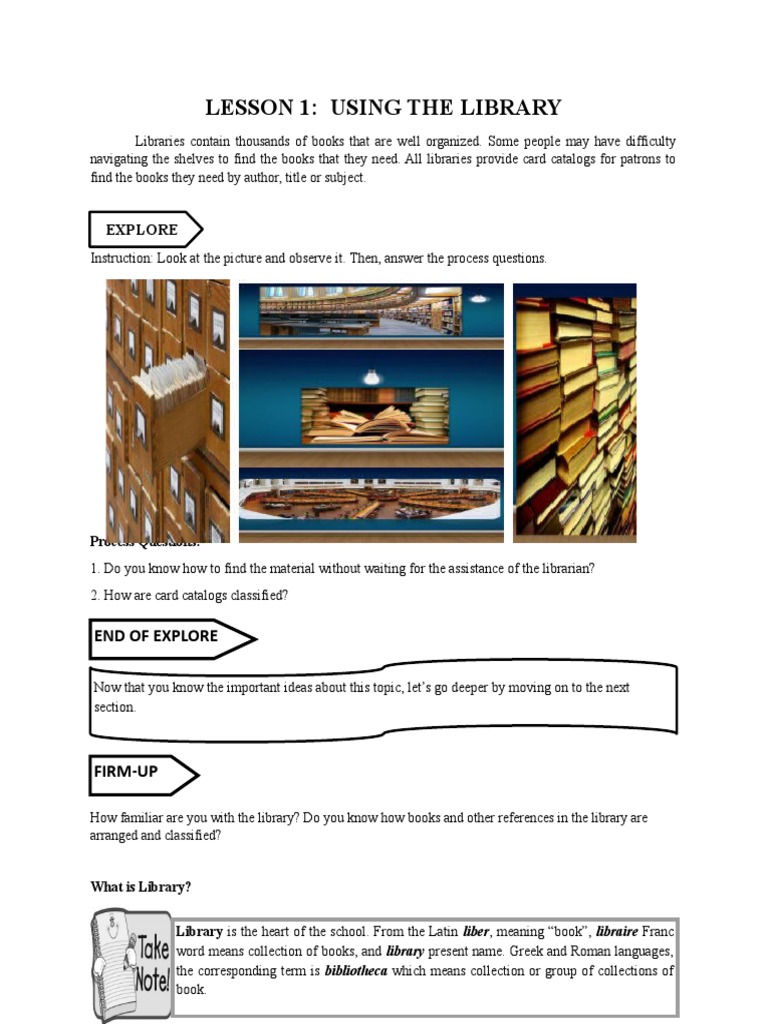 LESSON 1 english 7 | PDF | Libraries | Books