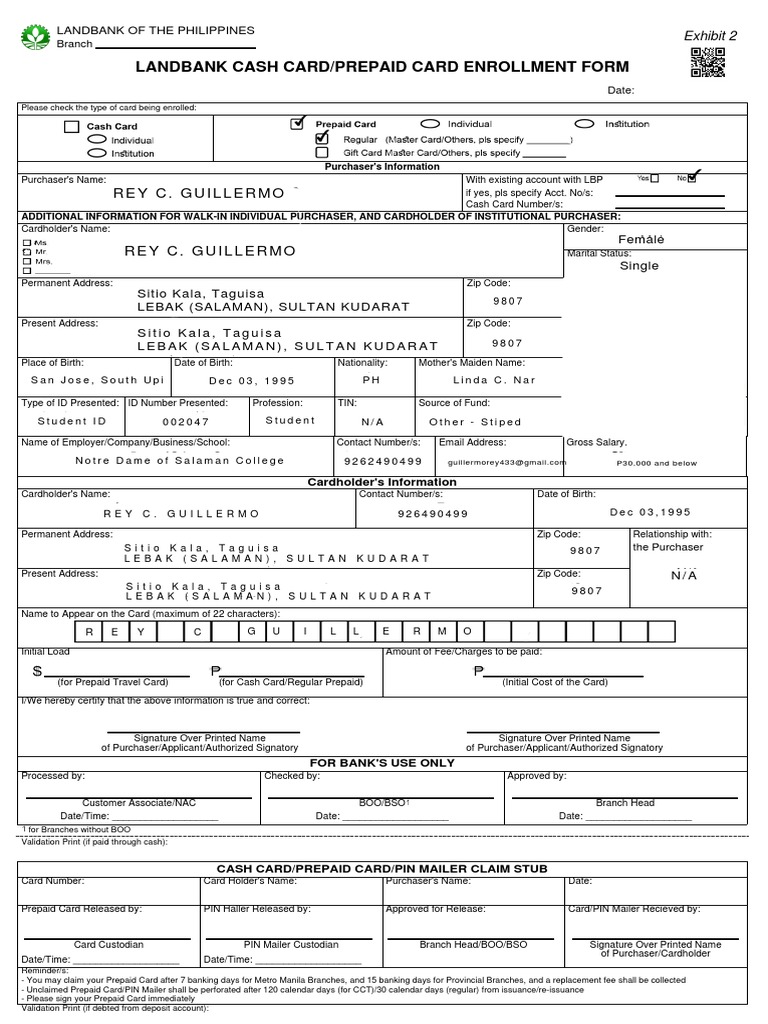 Landbank Form | PDF | Stored Value Card | Debit Card