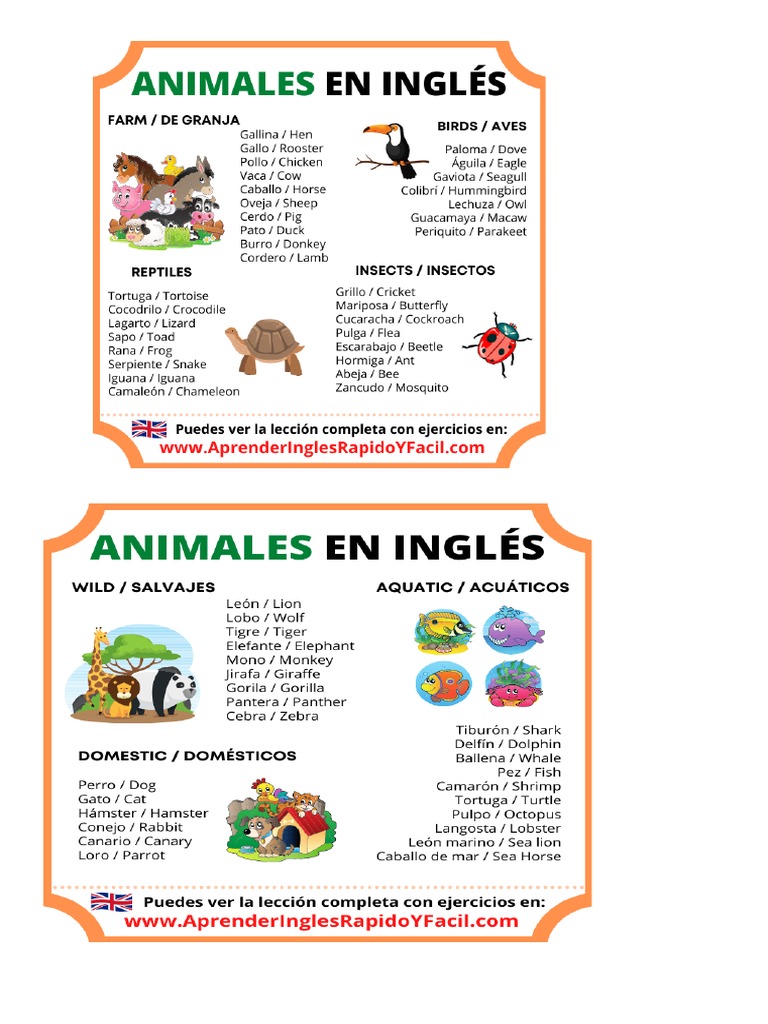 A Bilingual Spanish-English List of Common Animals | PDF | Organisms ...