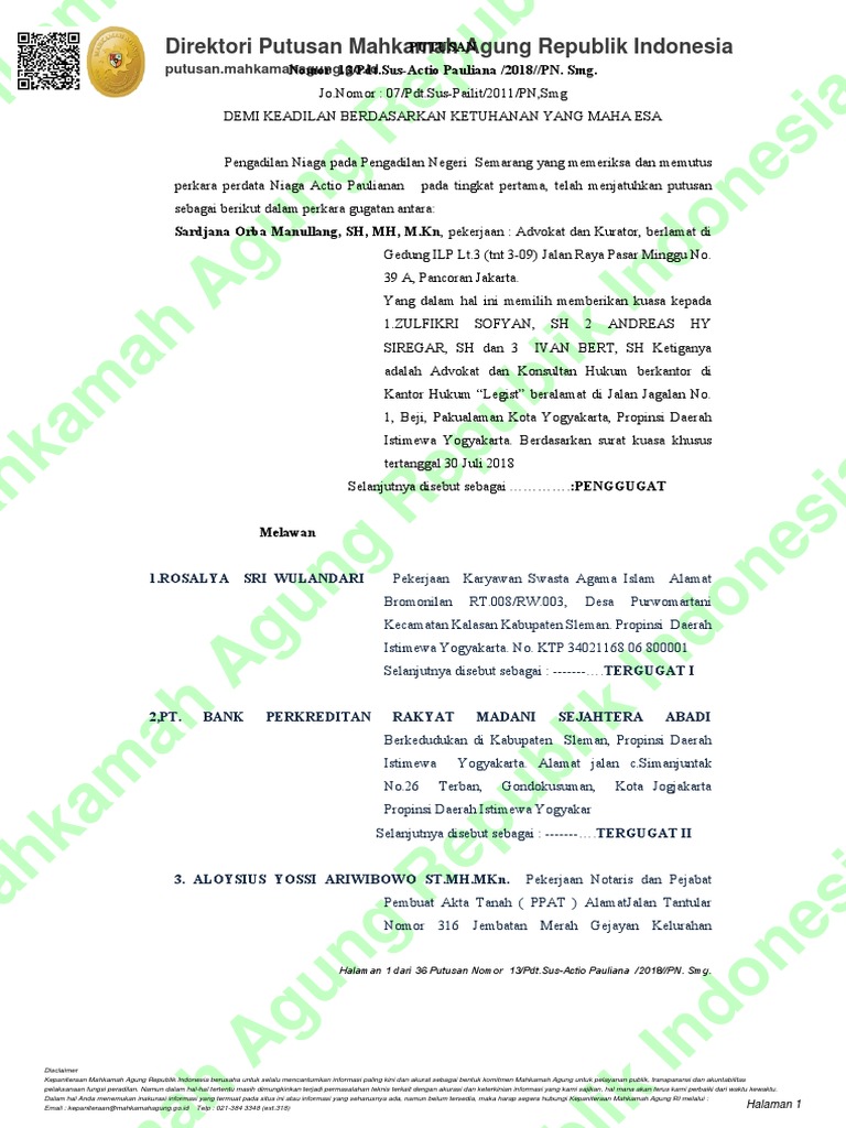 Putusan 13 G.actio Pauliana 2018 PN SMG 20200330 | PDF