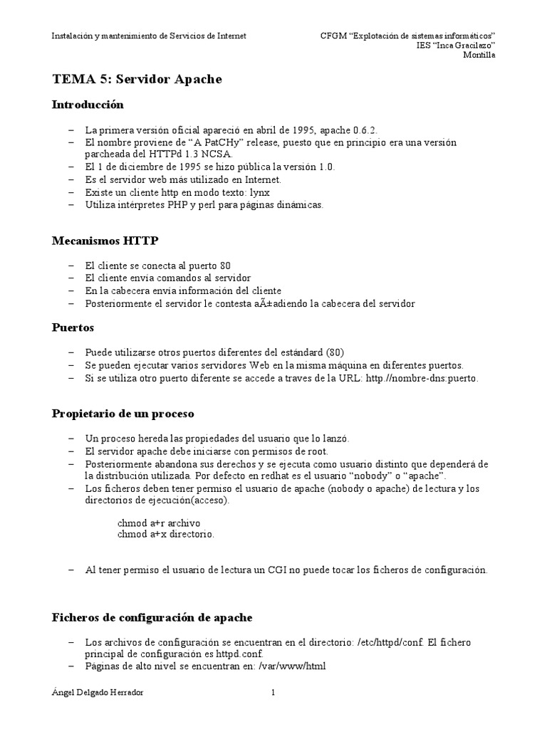 Tema 5 | PDF | Servidor HTTP Apache | Redes