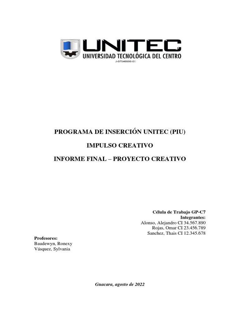 Ejemplo - Informe Final | PDF | Lluvia de ideas | Información