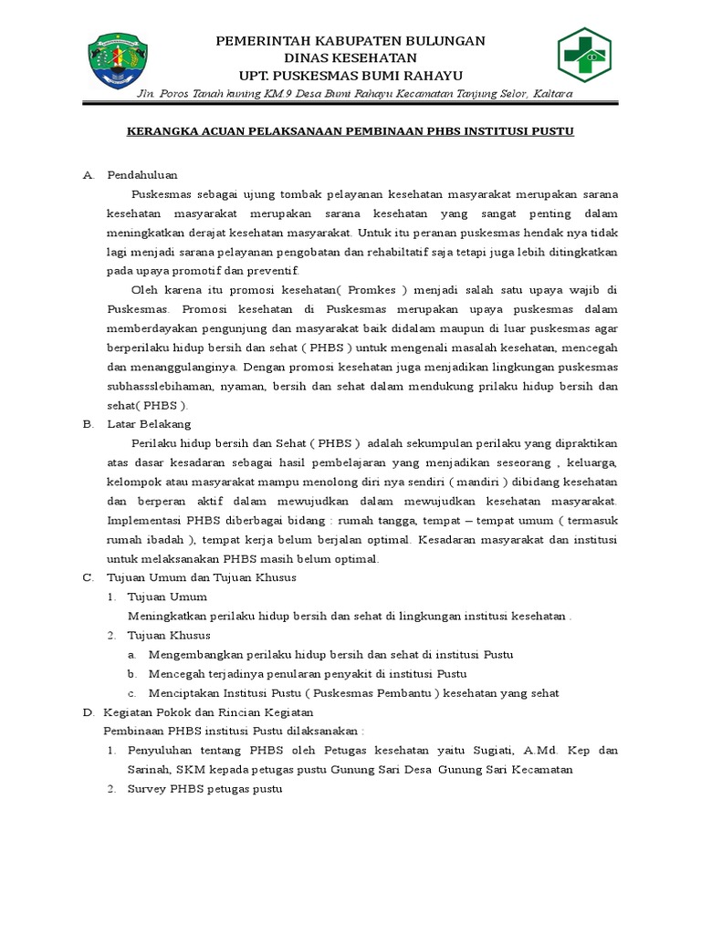 Kak PHBS Institusi PKM Bumi Rahayu Erin-1 | PDF