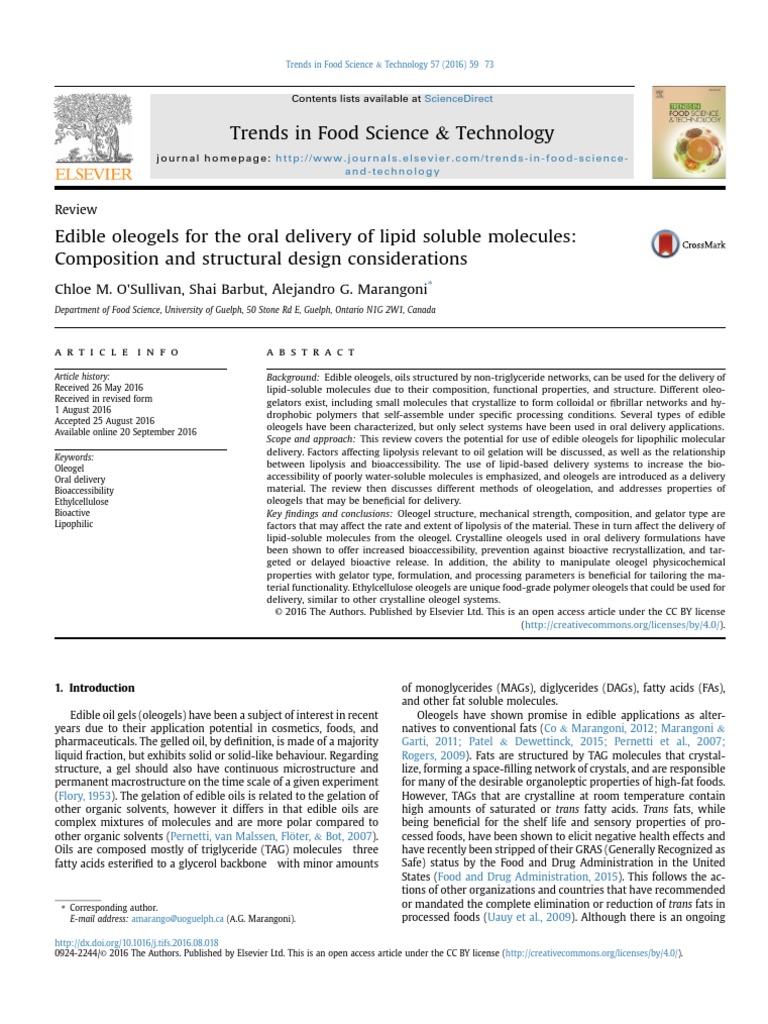 Edible Oleogels For The Oral Delivery of Lipid Soluble Molecules | PDF ... Edible Oleogels For The Oral Delivery of Lipid Soluble Molecules | PDF ...