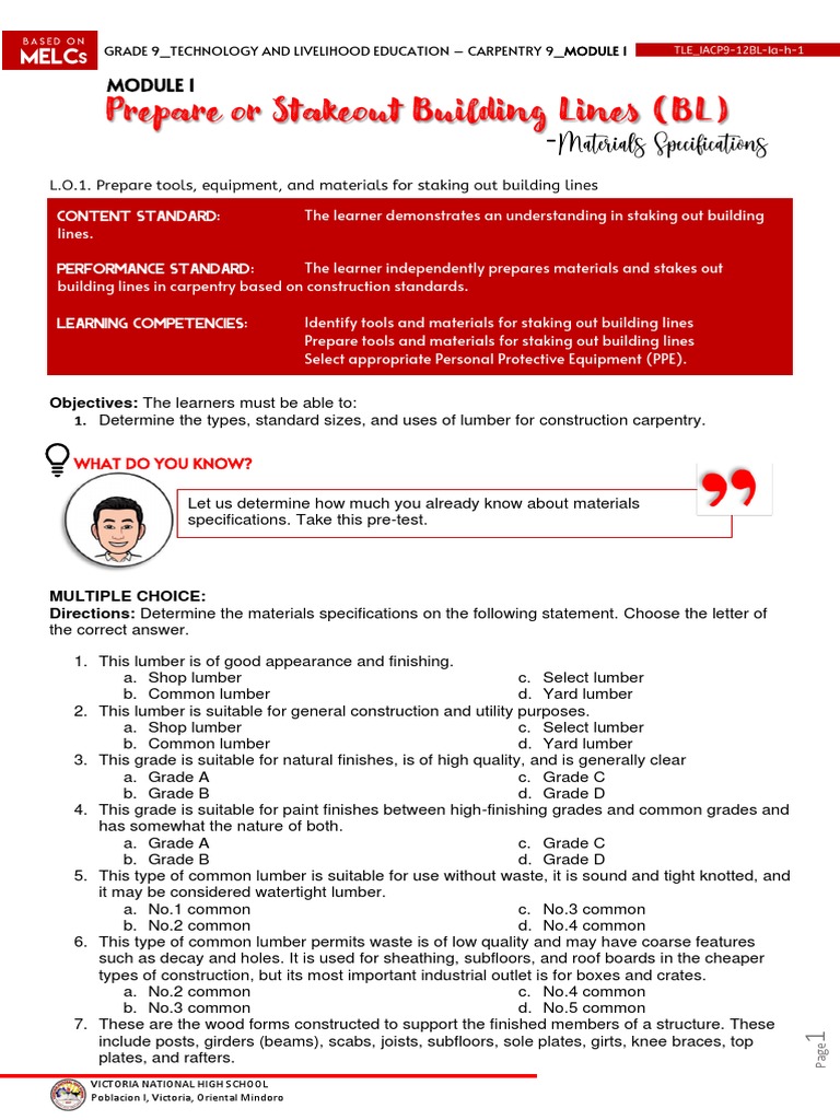 Grade 9 carpentry module on building lines | PDF | Framing ...