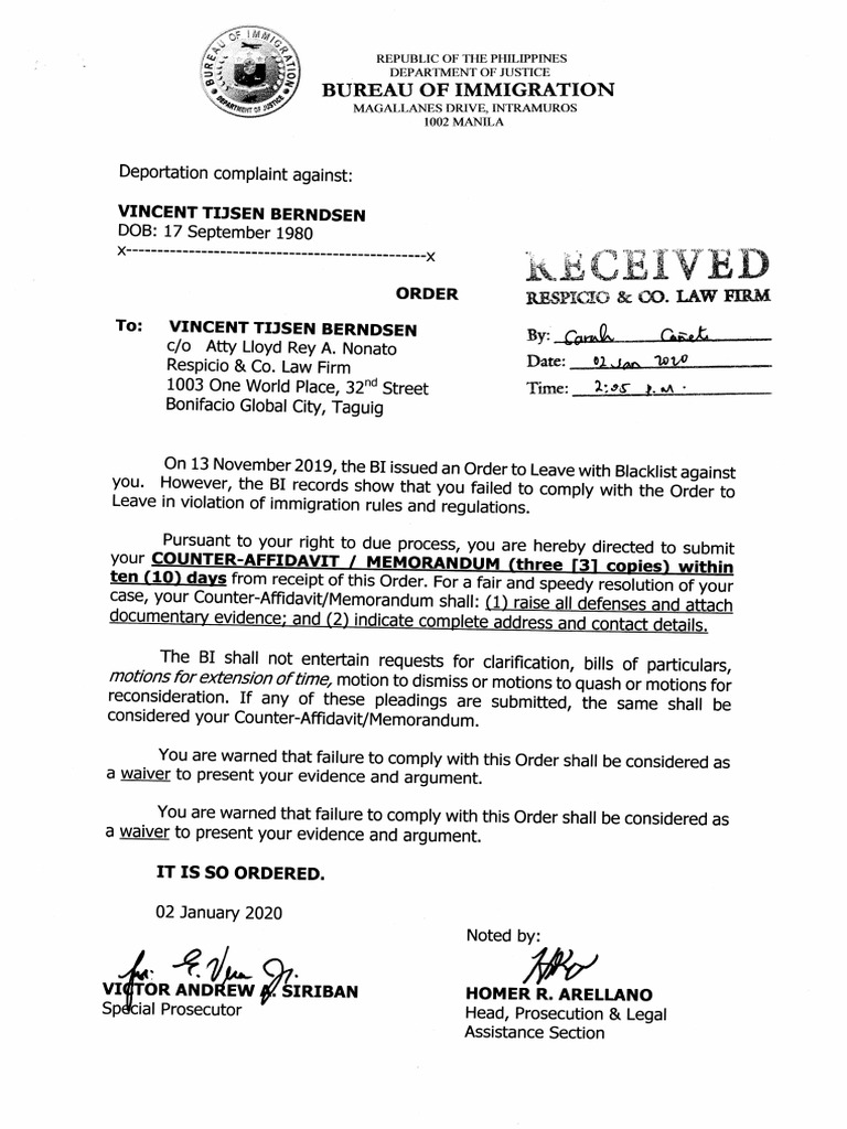 Berndsen Immigration Order | PDF