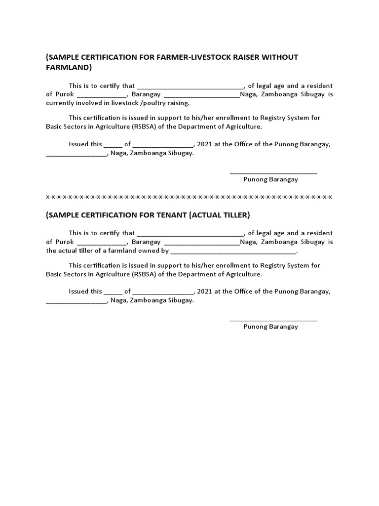 Barangay Certification for Farmers | PDF