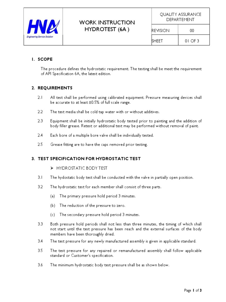 Hydrotest Procedure | PDF | Mechanical Engineering | Liquids