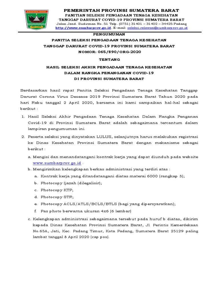 Draft Pengumuman Hasil Relawan Akhir TTD Stempel | PDF