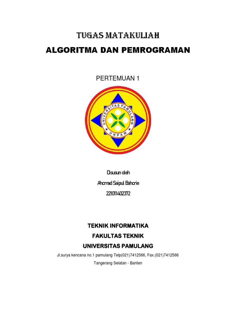 TUGAS MATAKULIAH Algoritma Pemrograman | PDF