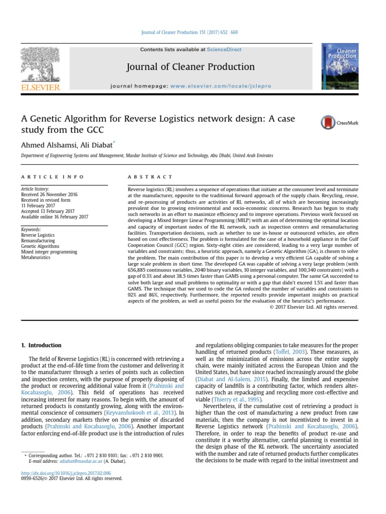 A Genetic Algorithm For Reverse Logistics Network Design | PDF | Gulf ...