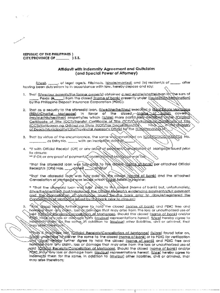 Affidavit With Indemnity Agreement and Quitclaim | PDF