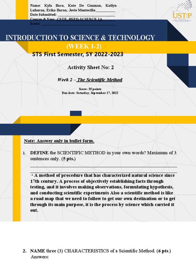 WEEK 1-2 - GROUP ACTIVITY-2-The Scientific Method GROUP 4 - 8B804 ...