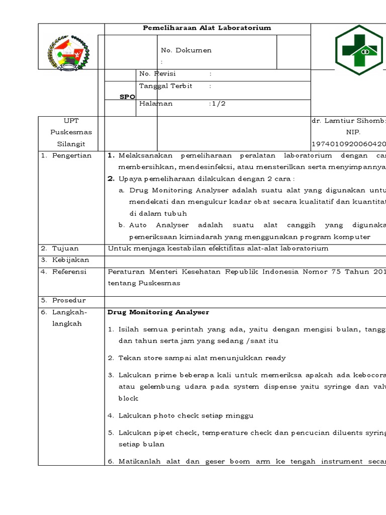 SOP Pemeliharaan Alat Laboratorium | PDF