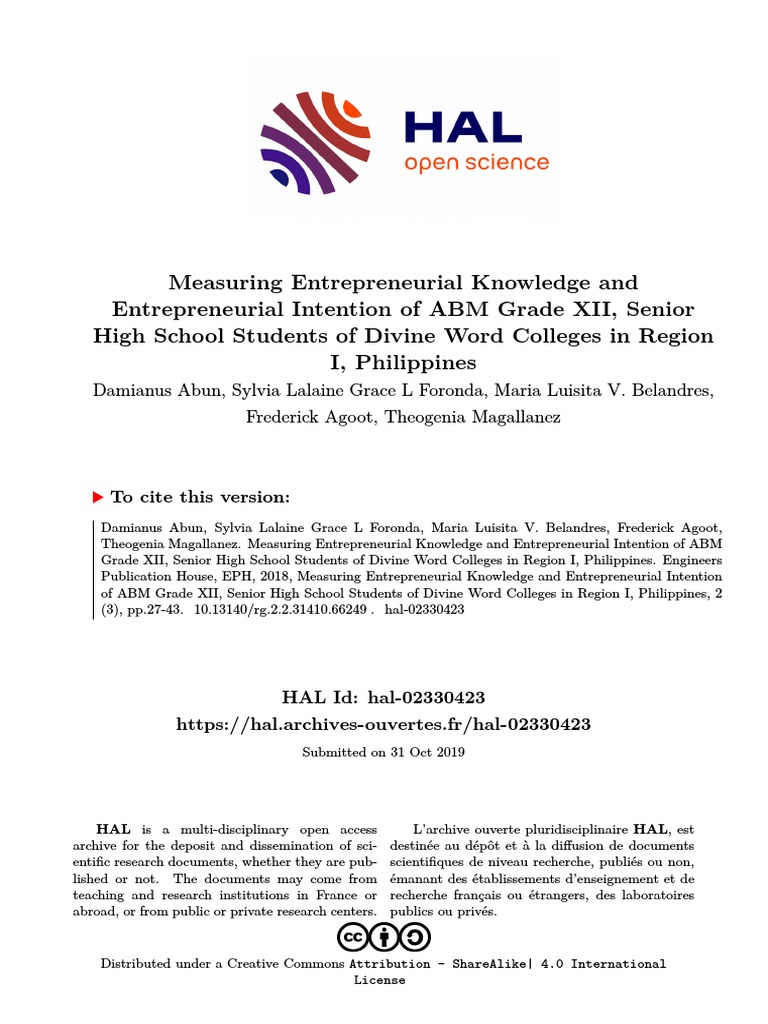 Entrepreneurial Knowledge in ABM Students | PDF | Entrepreneurship ...