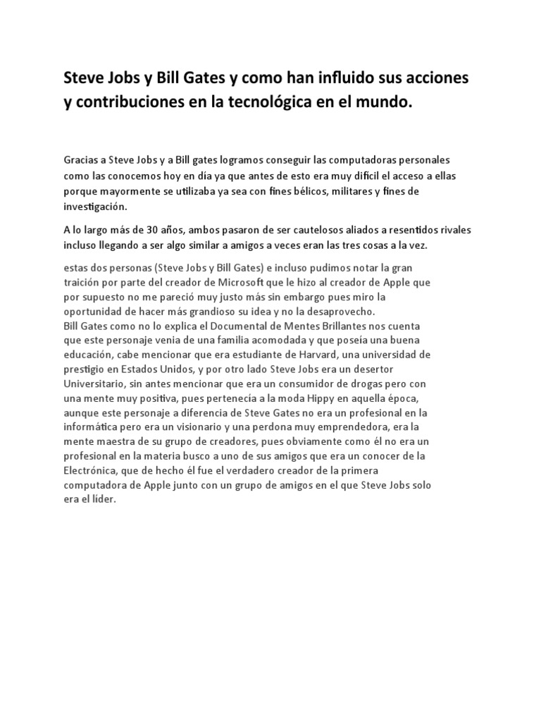 Steve Jobs y Bill Gates y Como Han Influido Sus Acciones y ...