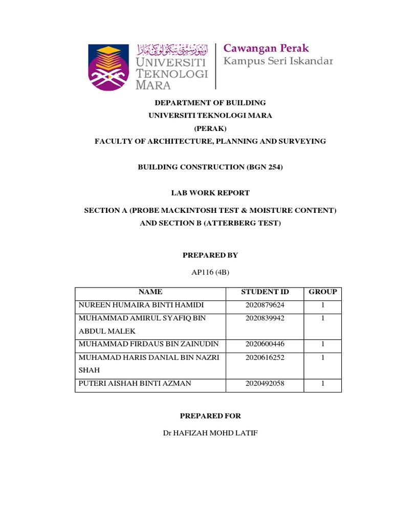 Lab Report BGN 254 Group 1 (2022) | PDF | Physical Sciences | Civil Engineering