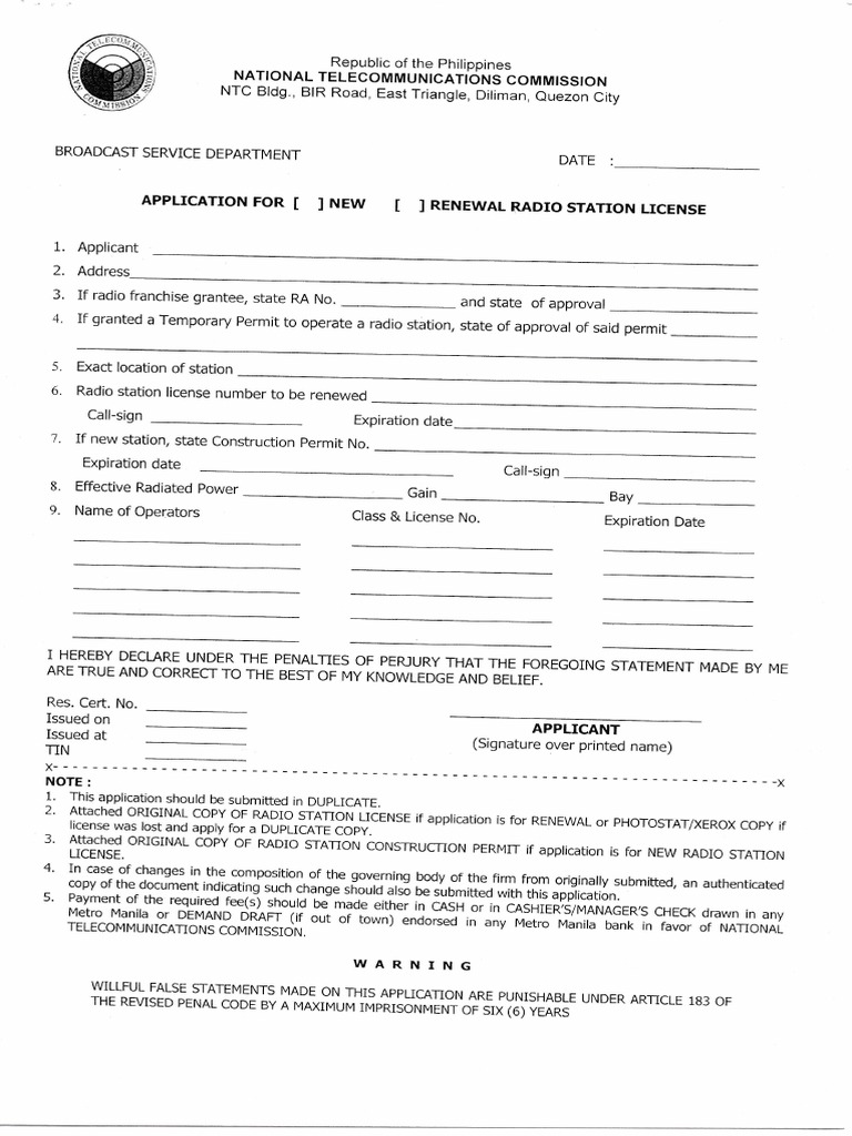 Radio Station License Application Form | PDF | Justice | Crime & Violence