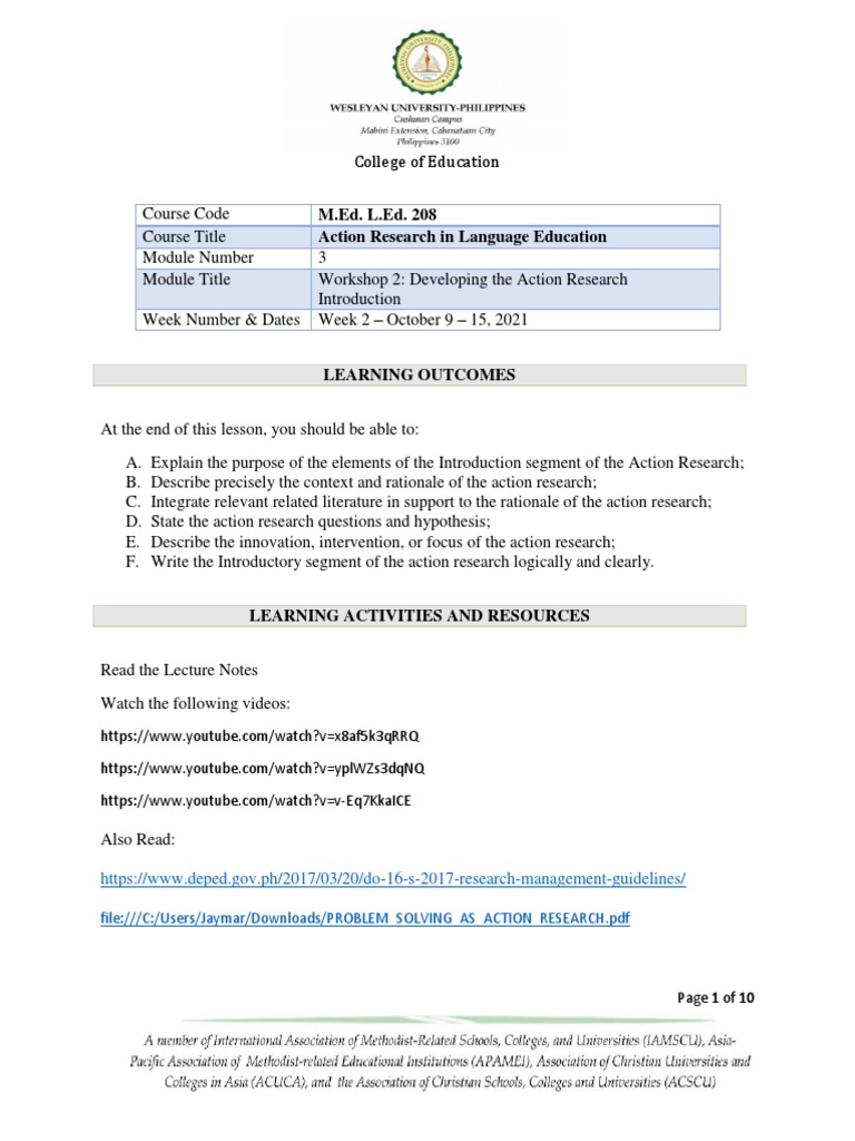 Module 4 Developing The Action Research Introduction | PDF | Teaching ...