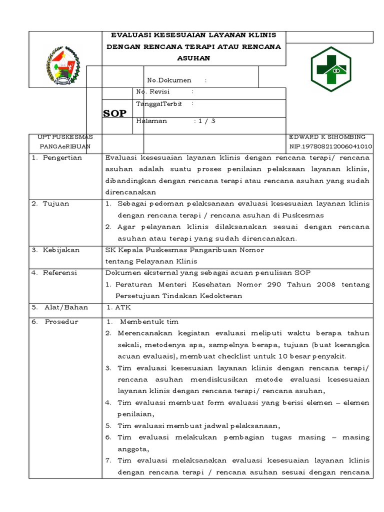 7.4.1.5 SPO Evaluasi Kesesuaian Layanan Klinis Dengan Rencana Terapi Atau Rencana Asuhan | PDF