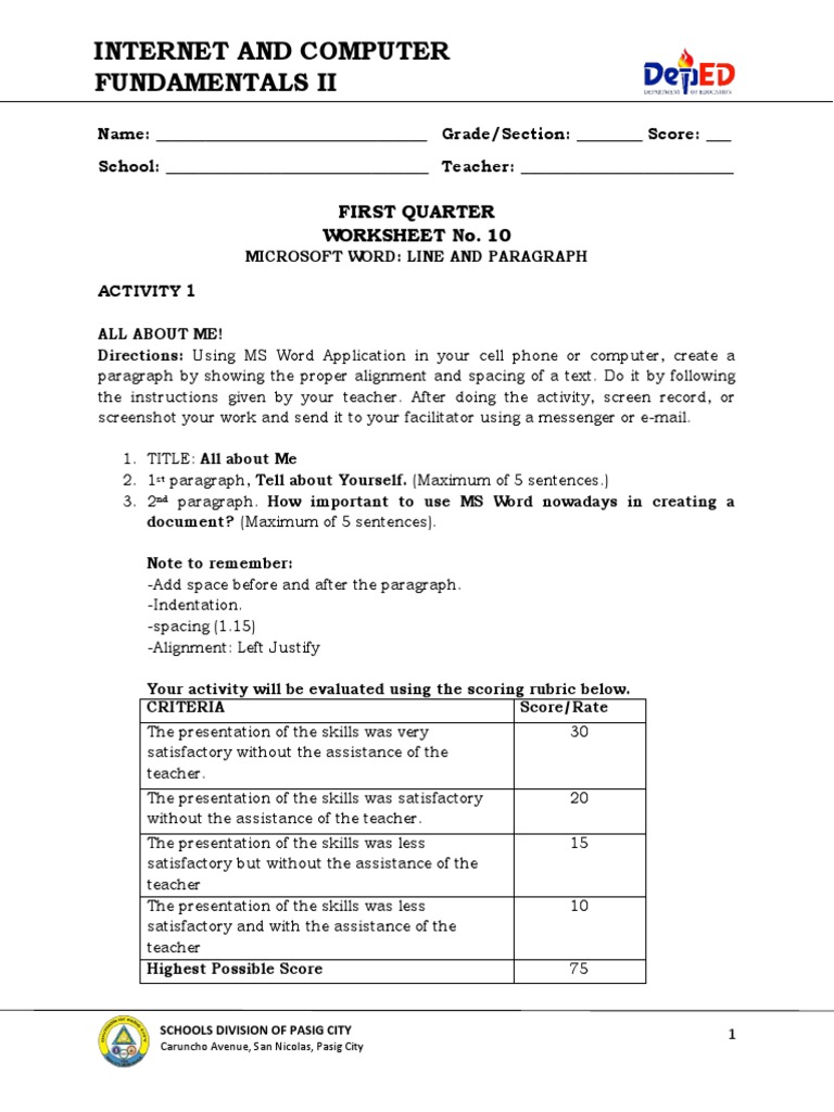 Sptve - Icf 8 - Q1 - DW10 | PDF | Paragraph | Text