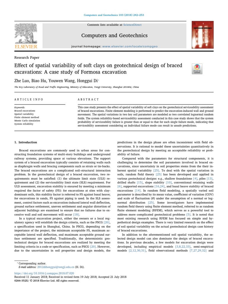 Effect of Spatial Variability of Soft Clays On Geotechnical Design of Braced Excavations - A ...