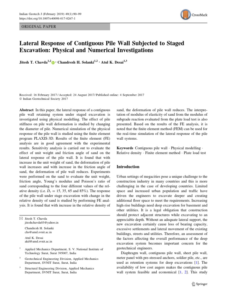 Lateral Response of Contiguous Pile Wall Subjected To Staged Excavation ...