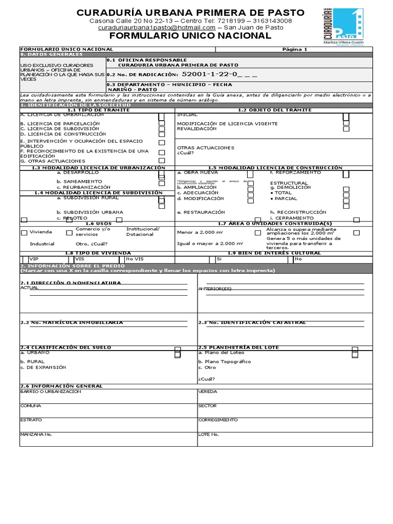Formulario Único Nacional Pasto | PDF | Ladrillo | Correo