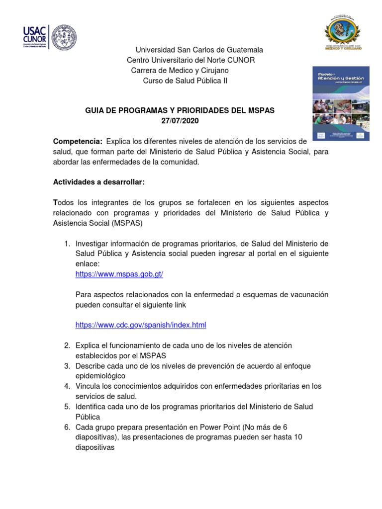 Guía de Programas Prioritarios Del Mspas | PDF | Trabajo Social | Especialidades Medicas