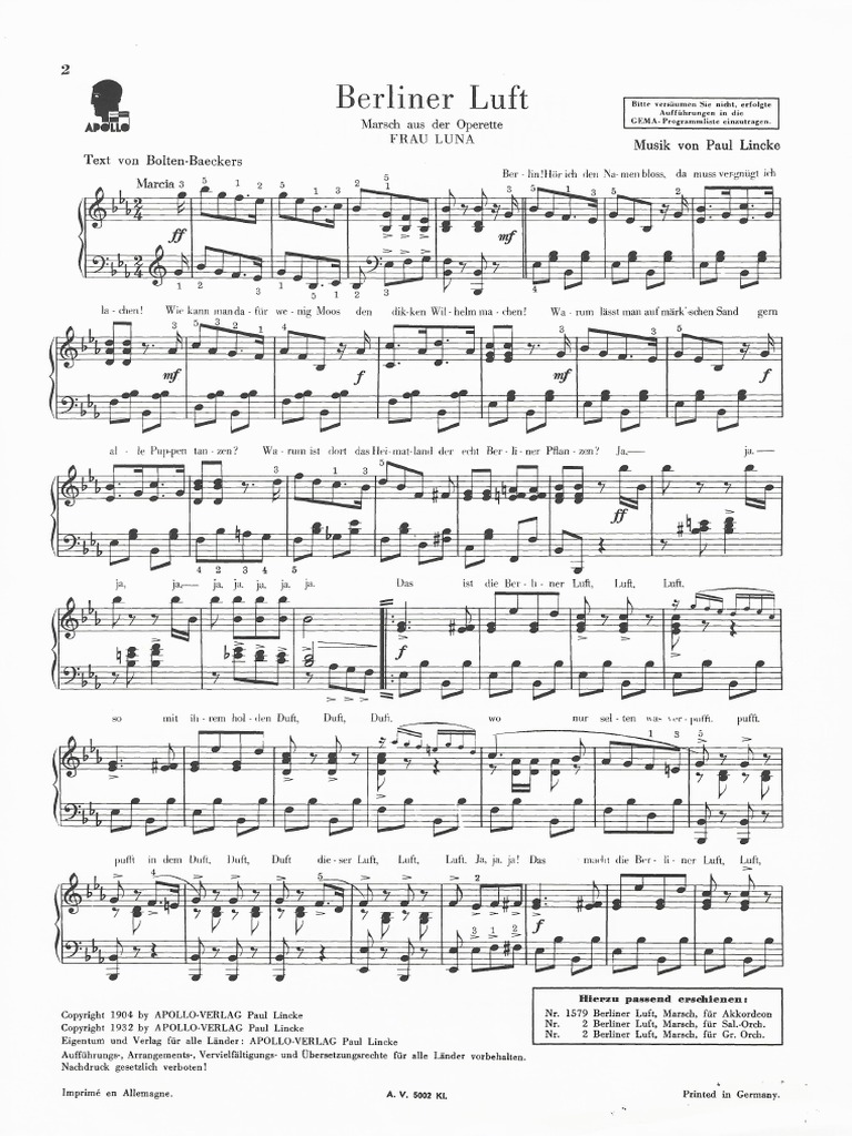 Berliner Luft Partitur | PDF