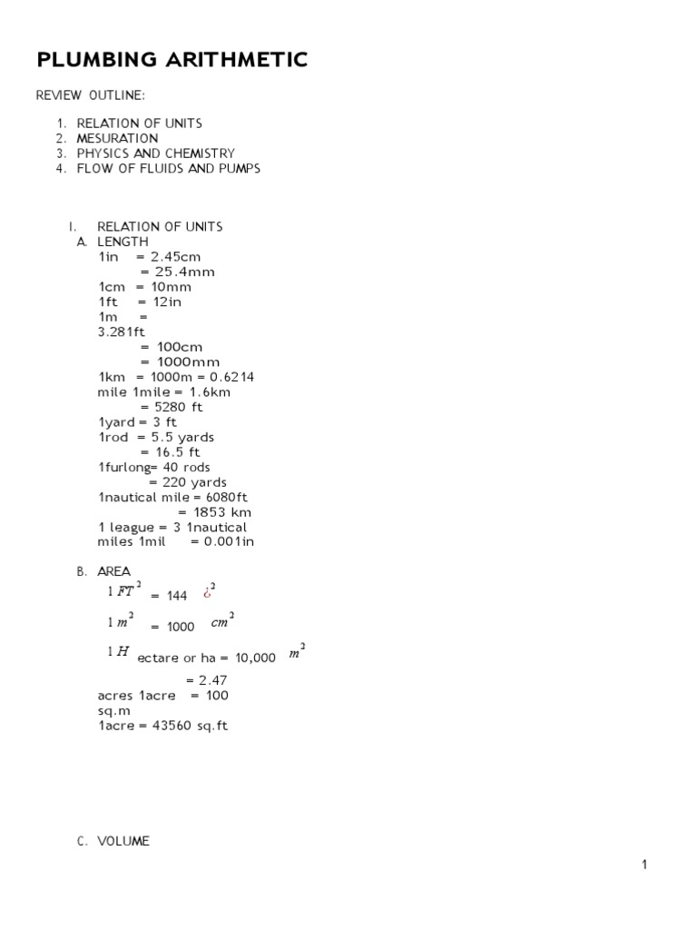 Plumbing Arithmetic Review | PDF | Area | Pressure
