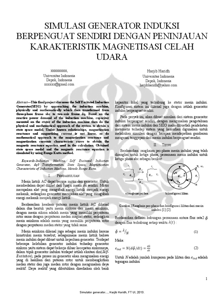 SIMULASI KARAKTERISTIK MAGNETISASI MESIN INDUKSI BERPENGUAT SENDIRI | PDF